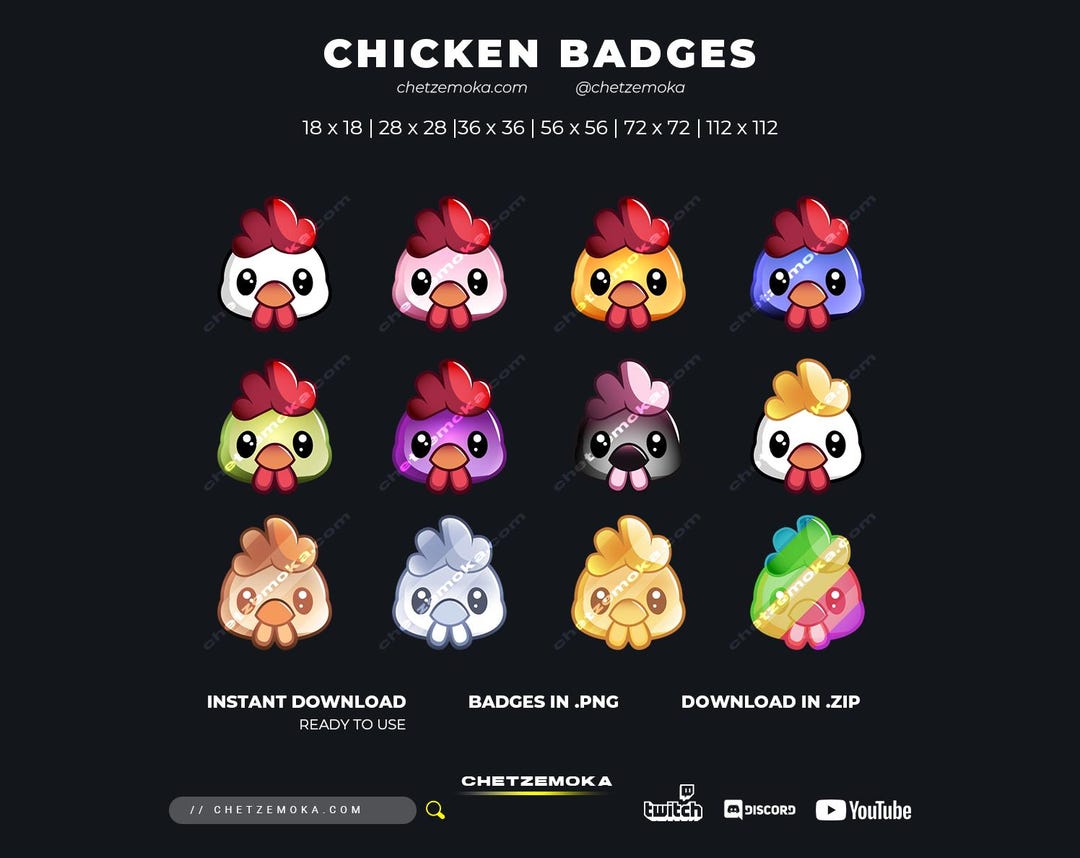 Twitch Chicken Sub Badges | 12 Cute Rooster Icons (instant Download) - Etsy