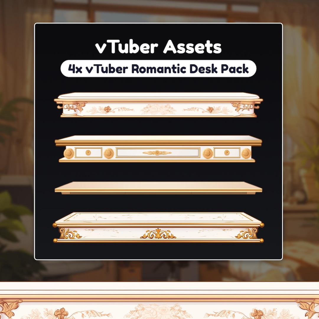 Vtuber Assets - 4x Vtuber Desk - Golden Romantic Style (high Resolution ...