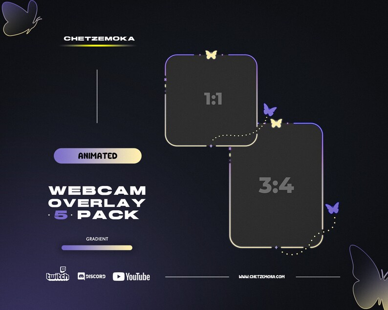 Butterfly Webcam Border | 5 Sizes | Twitch Purple & Yellow Facecam ...