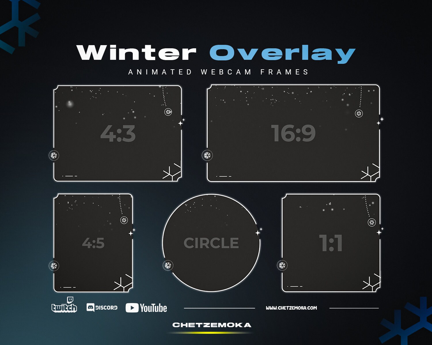 Winter Snowflake Animated Stream Overlay Pack | Vtuber Scenes, Alerts ...