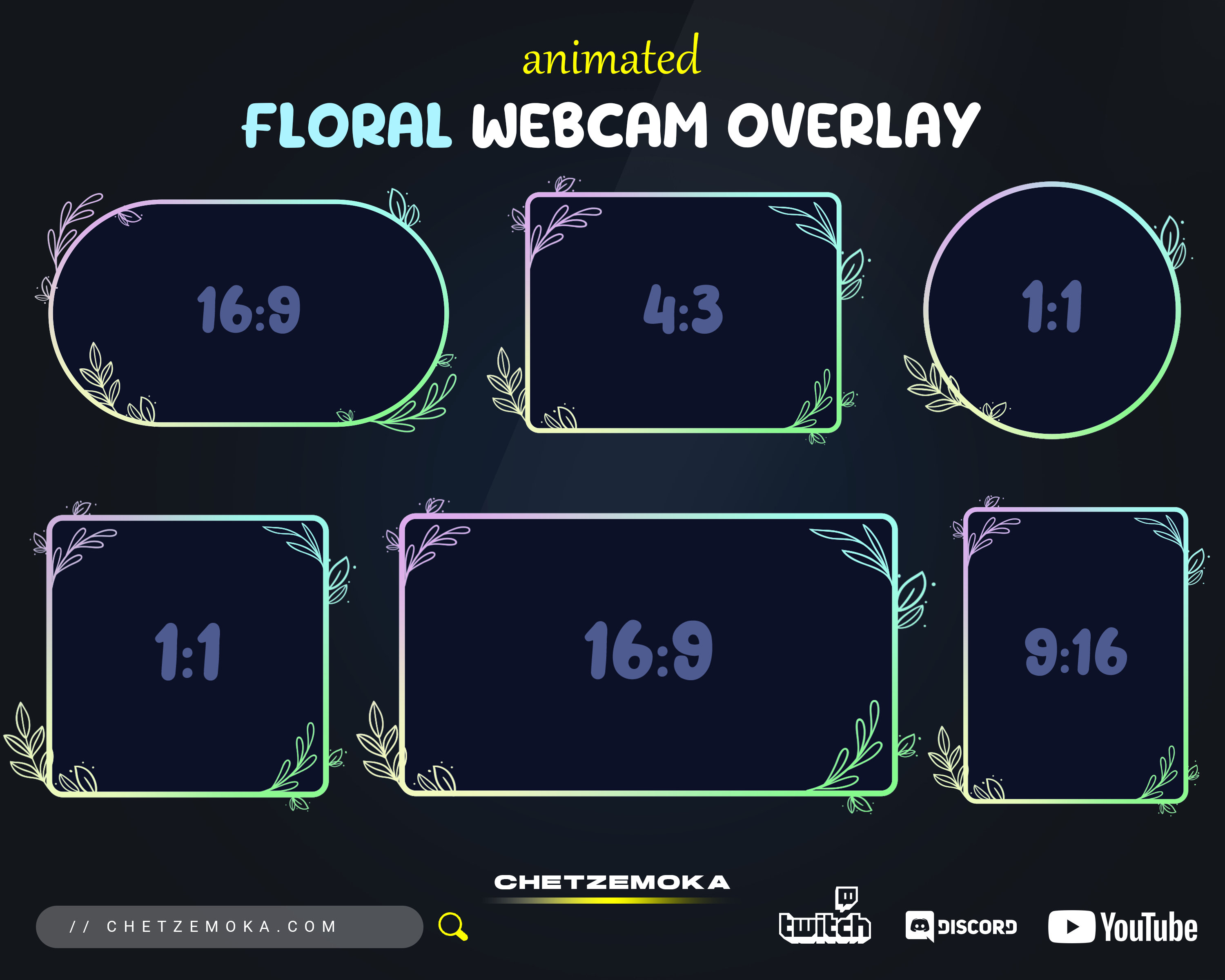 Animated Floral Webcam Overlay | Circle and All Standard Sizes | Pastel ...