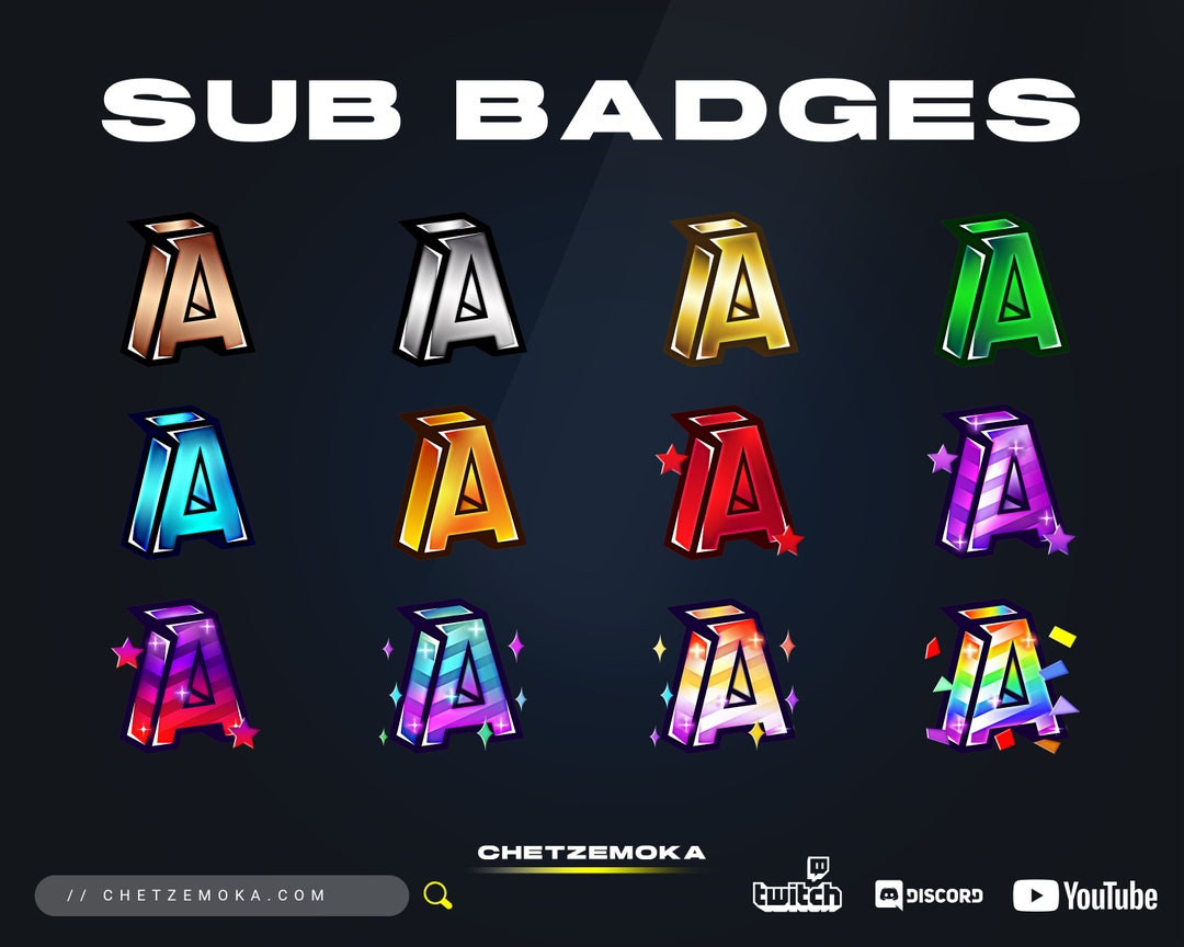 Letter A Sub Badges: 3D Cheer Badges for Twitch (PNG) - Etsy