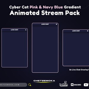 Cat Stream Overlay Pink & Navy Blue - Animated Cat Stream Pack ...