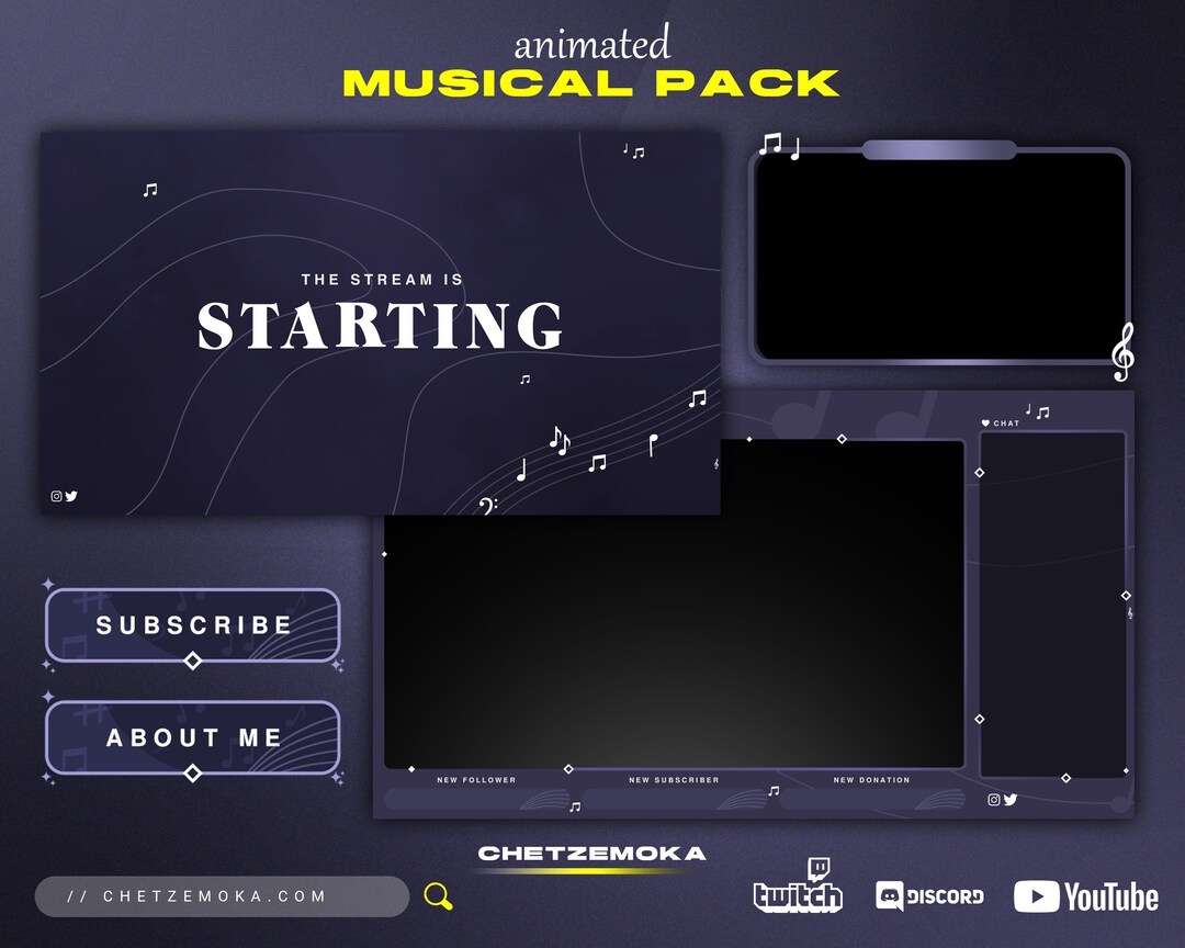 Musical Stream Overlay Dark Purple - Animated & Static Version | Music ...