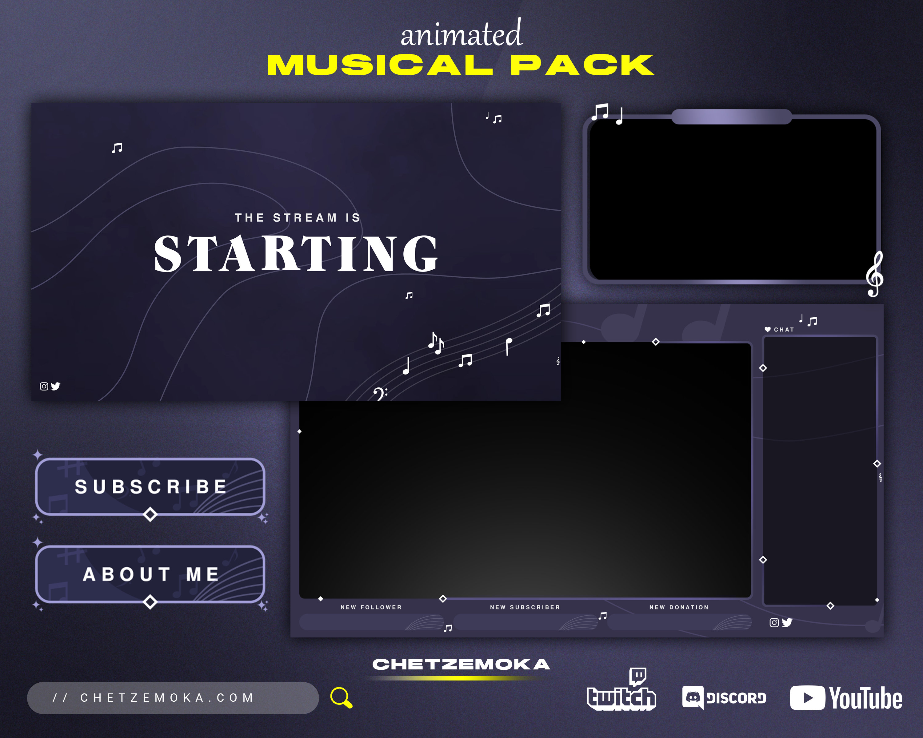 Musical Stream Overlay Dark Purple - Animated & Static Version | Music ...