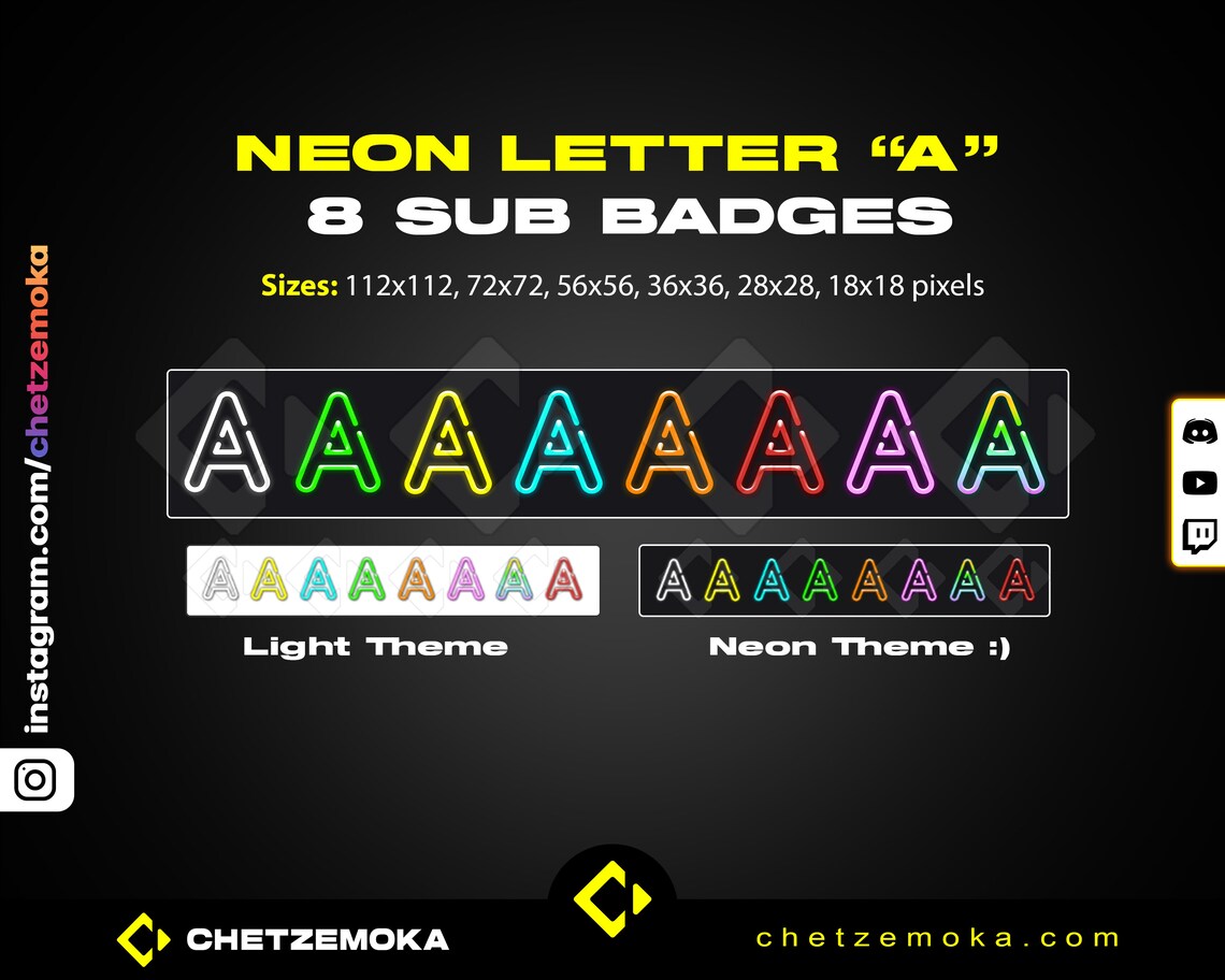 Neon Letter Sub Badges "a" | Twitch Sub Badges | Twitch Emotes ...
