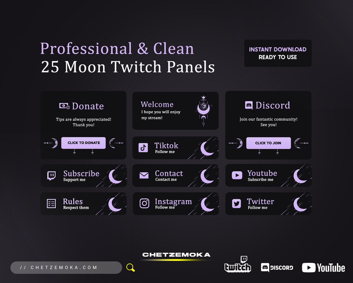 Lavender Moon Twitch Panels: 25 Cosmic Stream Overlays (instant Download) - Etsy