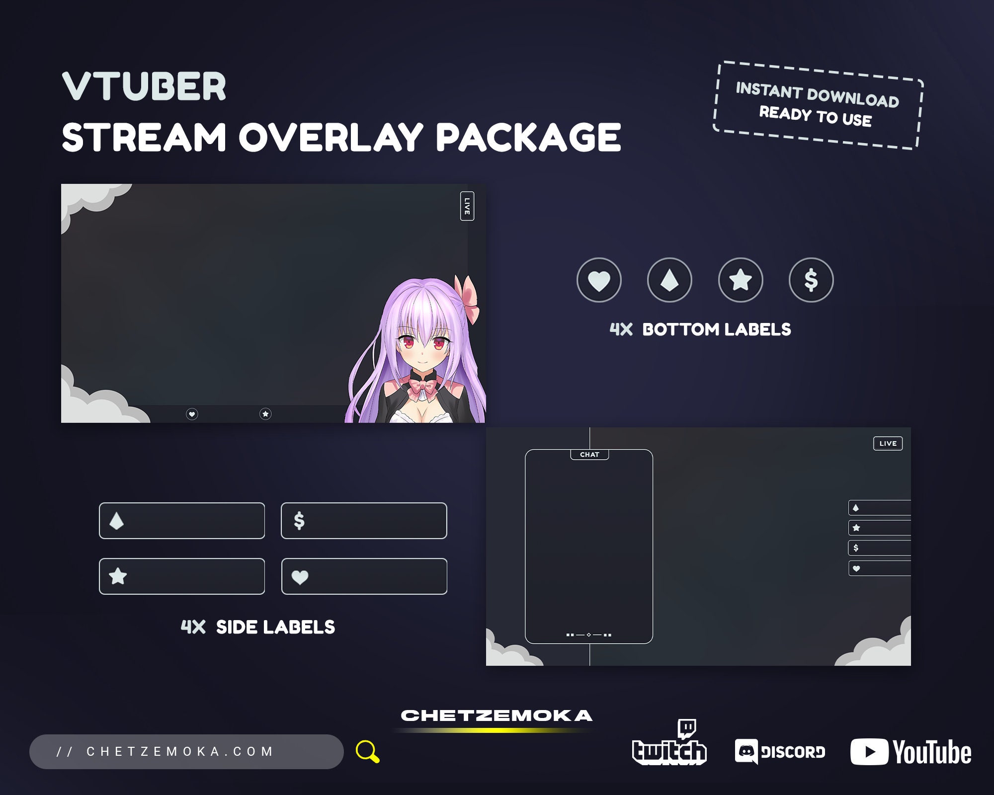 Vtuber Overlay Night Sky | Vtuber Stream Overlay | Celestial Stream ...