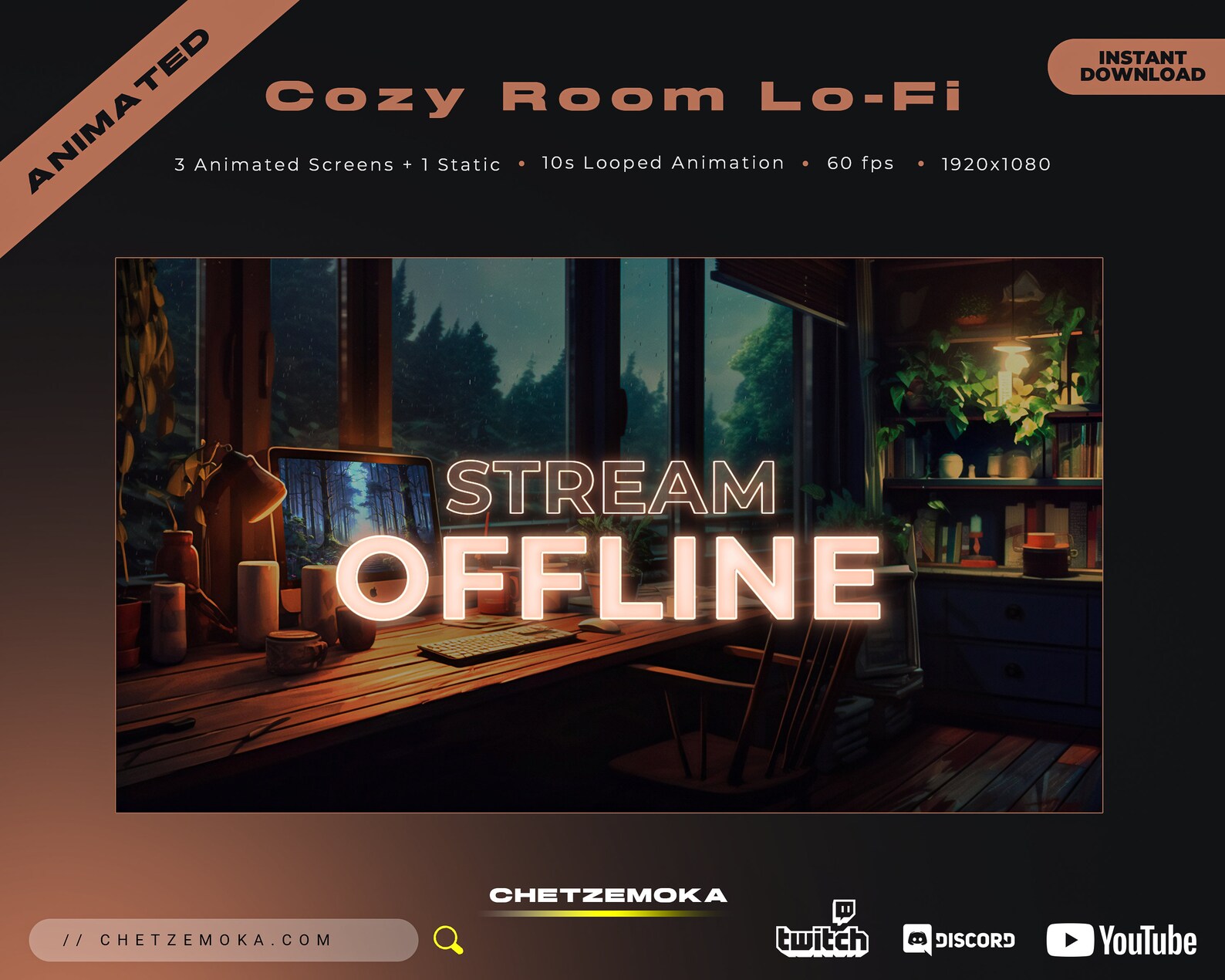 Cozy Room Lo-fi Animated Stream Screens: Twitch, Youtube, Kick - Etsy
