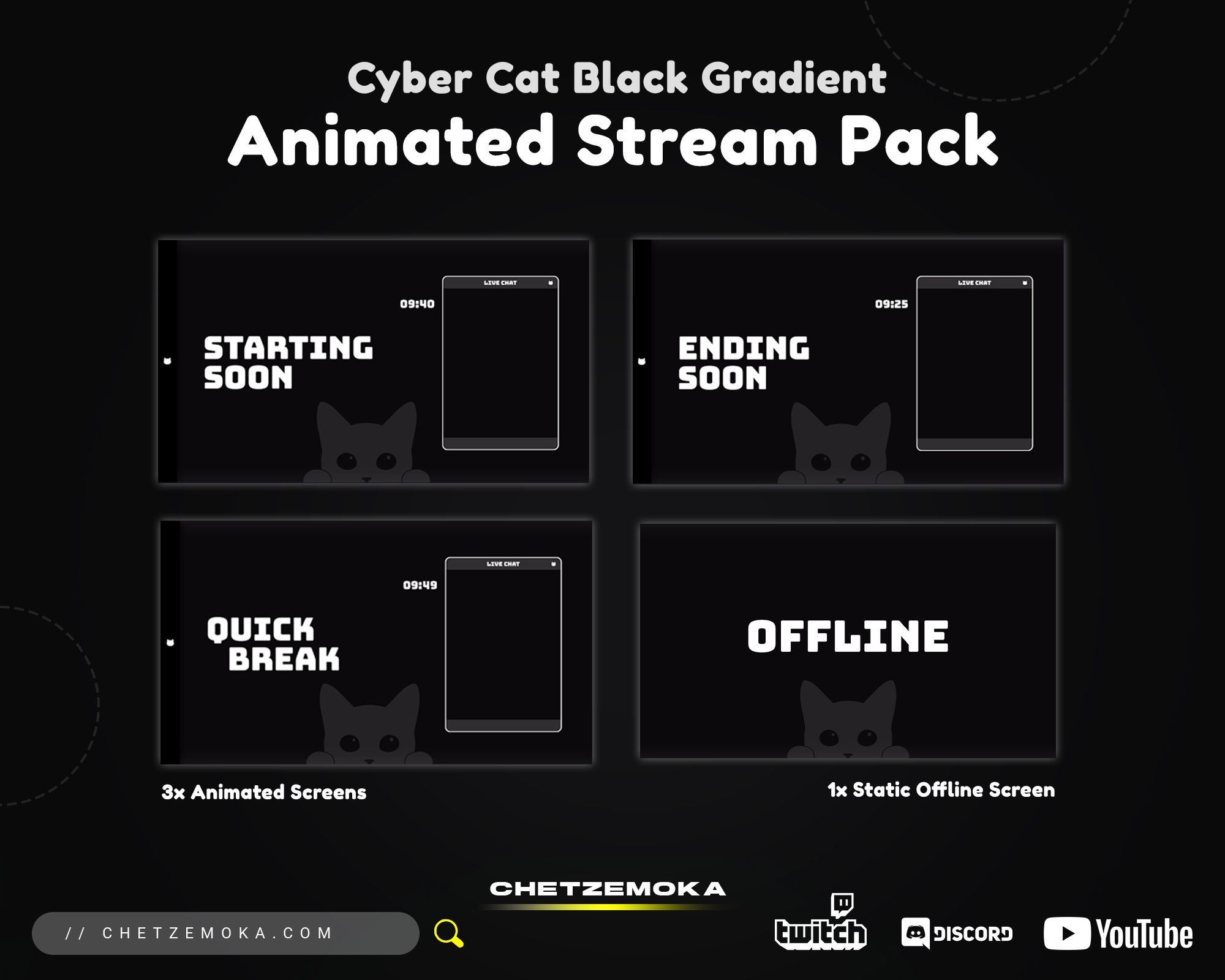 Animated Cat Stream Overlay: Black & White Stream Pack (digital ...