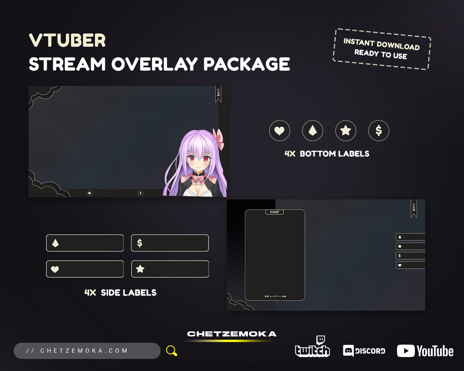 Vtuber Stream Overlay Twitch Overlay Vtuber Celestial Stream Package ...