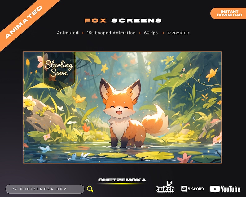 Fox Twitch Screens: Animated Vtuber Stream Backgrounds (PNG & Webm) - Etsy