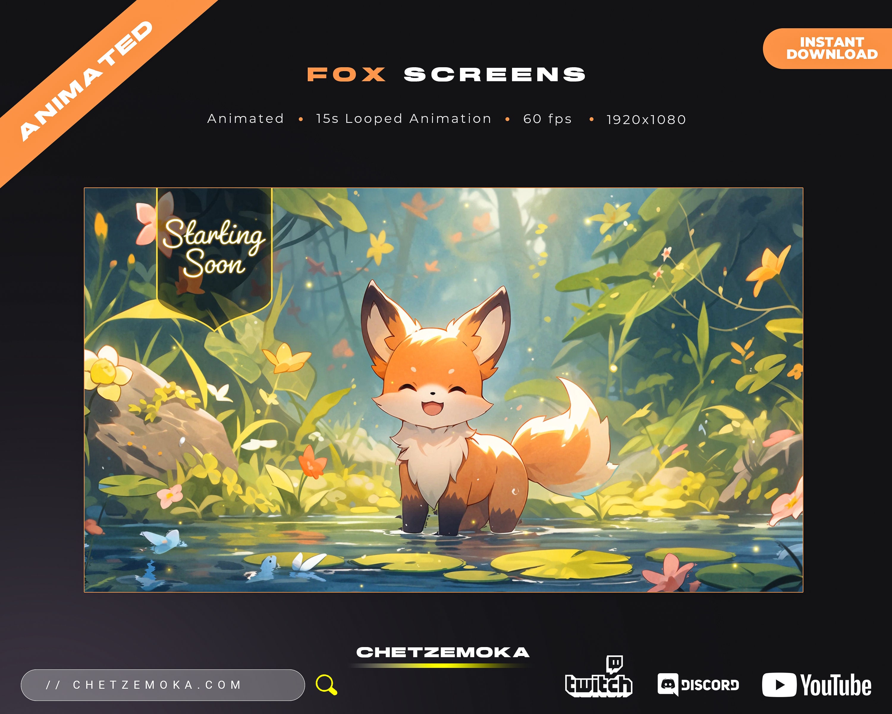 Fox Twitch Screens: Animated Vtuber Stream Backgrounds (PNG & Webm ...