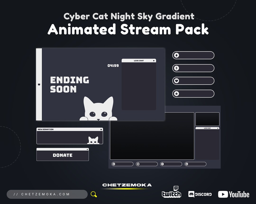 Cat Stream Overlay Night Sky - Animated Cat Stream Pack - Minimalist ...