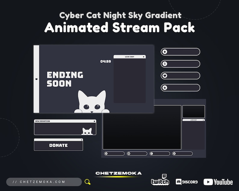 Cat Stream Overlay Night Sky Animated Cat Stream Pack Minimalist Cat ...