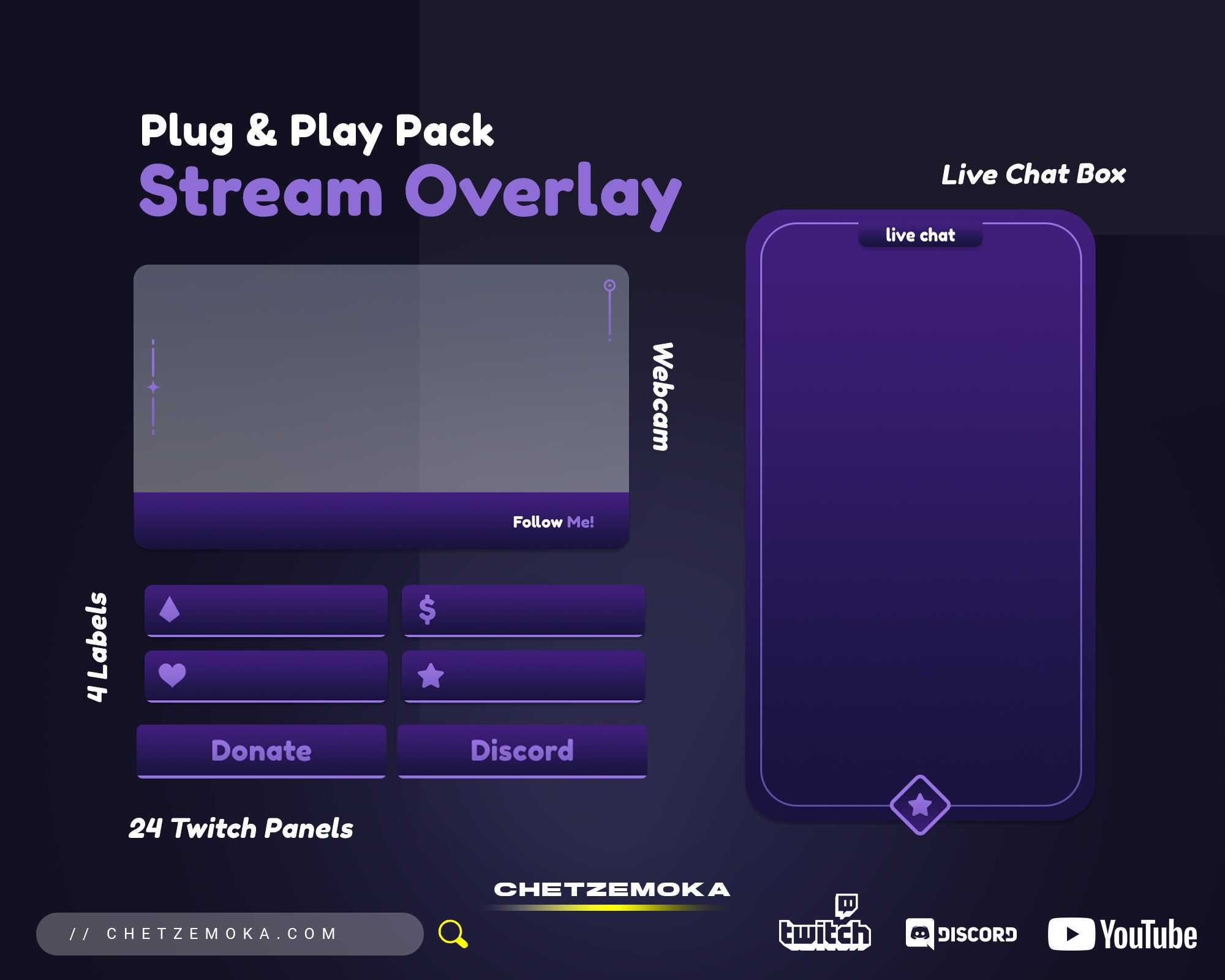 Stream Overlay Package Violet Webcam Overlay 18 Twitch Panels Stream ...
