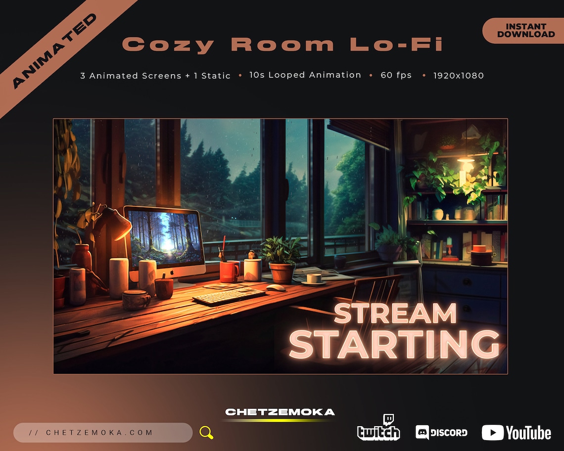 Cozy Room Lo-fi Twitch Screens Animated Background for Streamers Vtuber ...