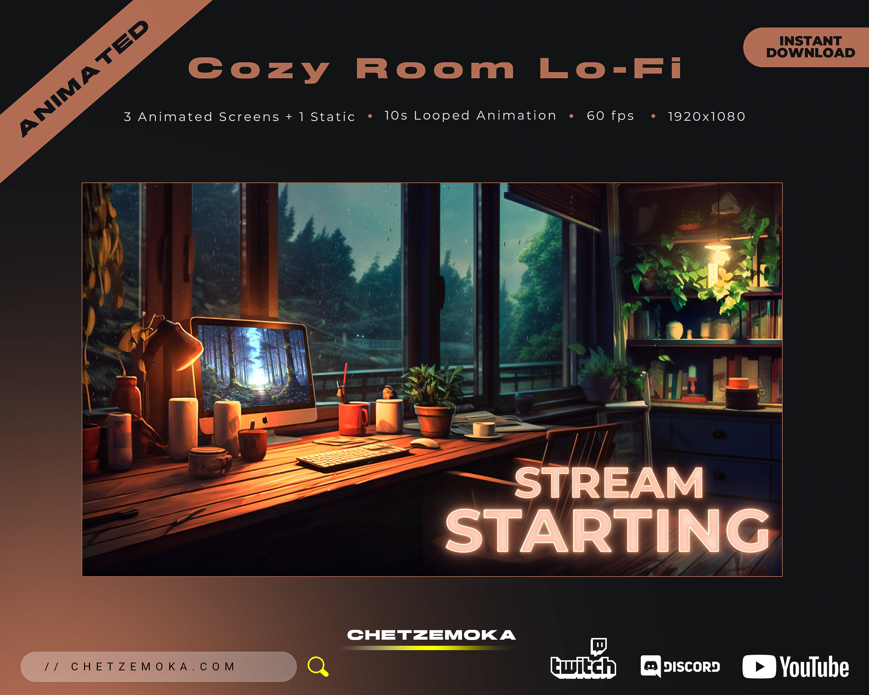 Cozy Room Lo-fi Animated Stream Screens: Twitch, Youtube, Kick - Etsy