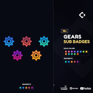 Twitch Gears Sub Badges | 18 Badges | Gears | Solid & Gradient Colors ...