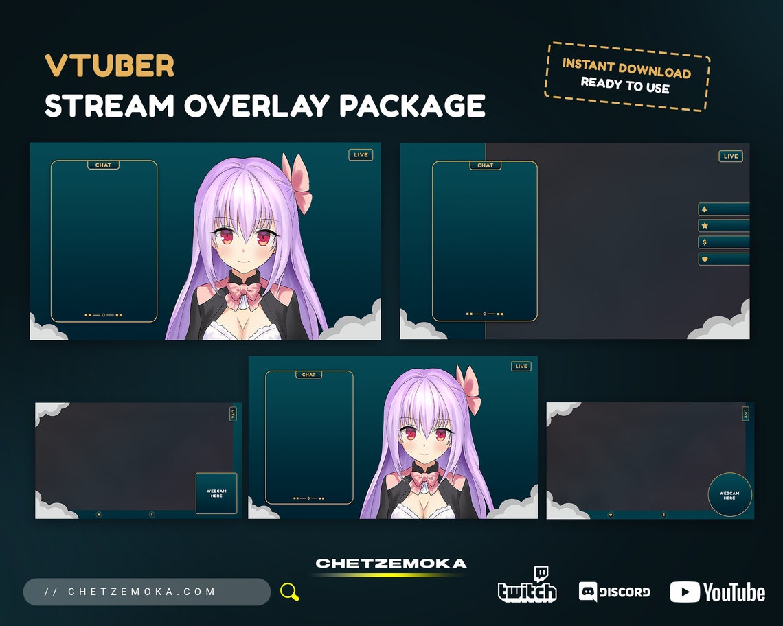 Vtuber Stream Overlay Gold & Green Vtuber Overlay Celestial Stream ...