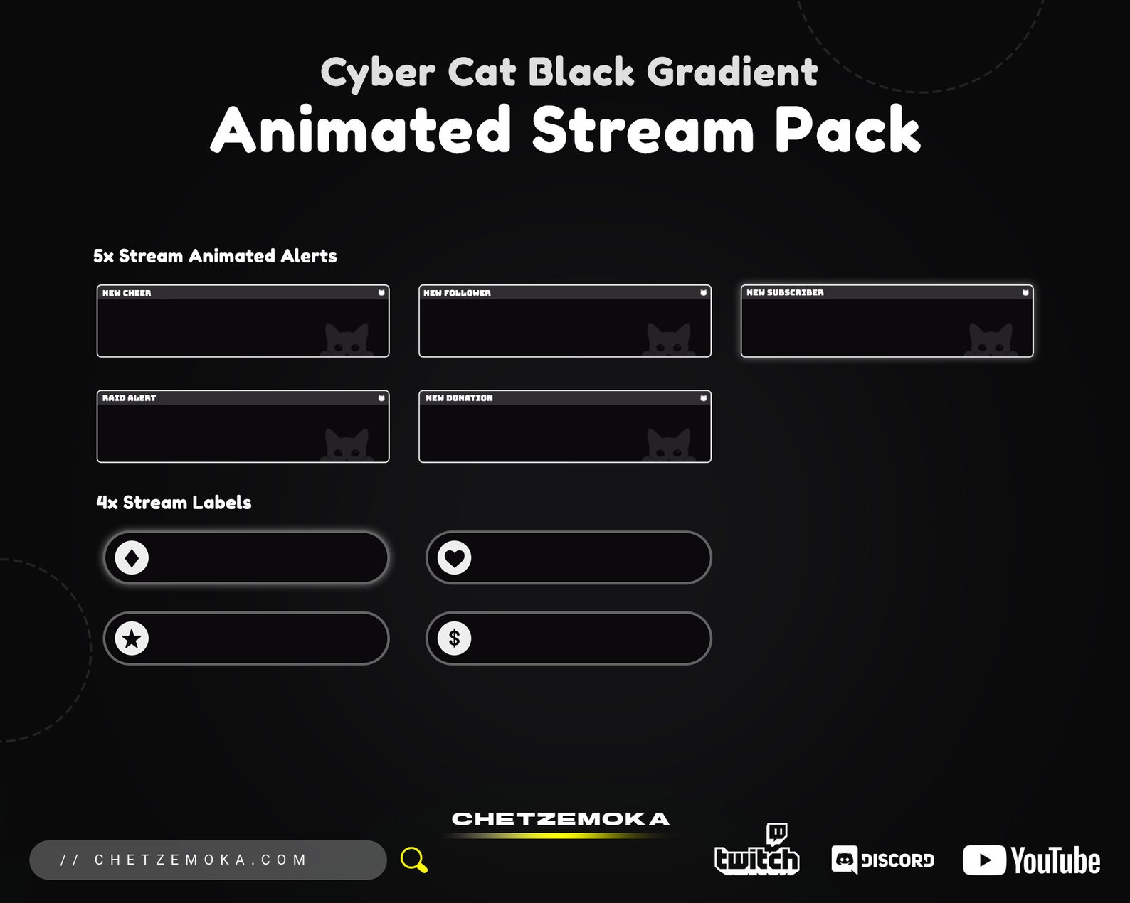 Animated Cat Stream Overlay: Black & White Stream Pack (digital ...