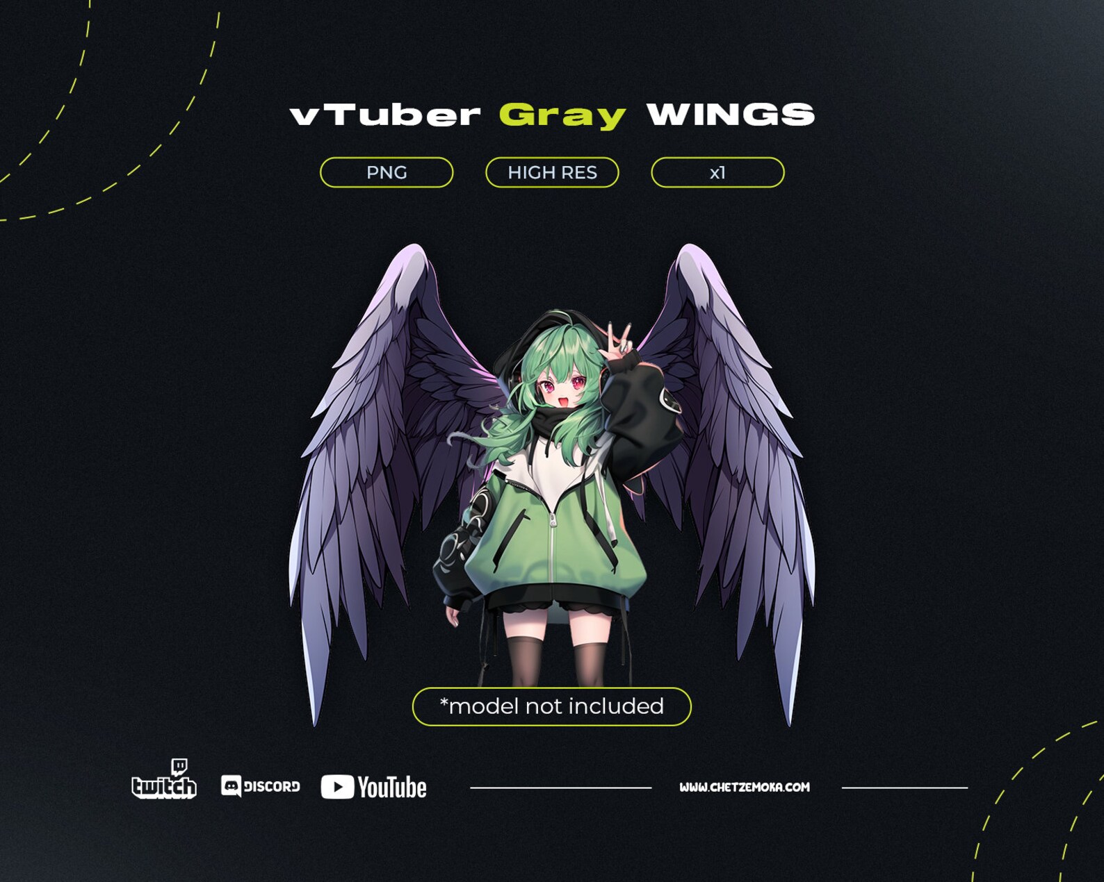Vtuber Grey Wings | Vtuber Asset | Stream Decoration | Both/single Wing ...