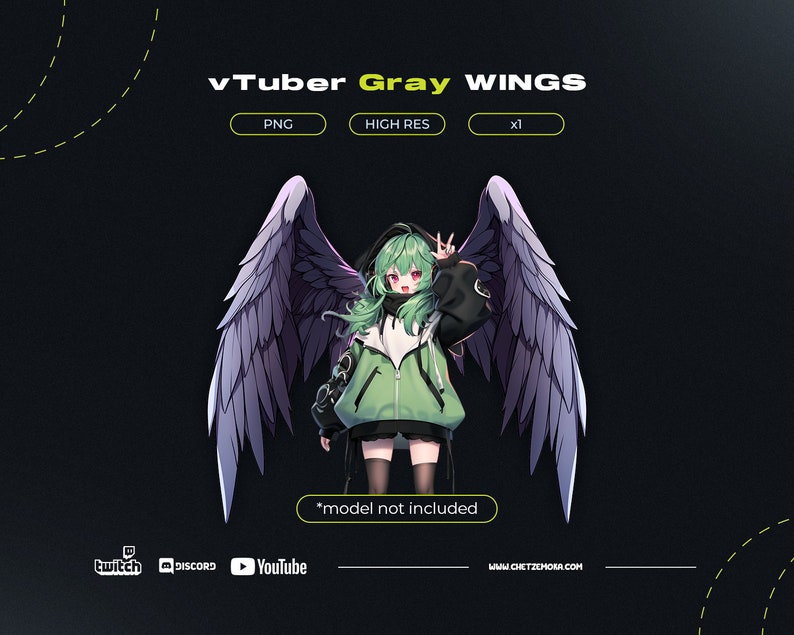 Vtuber Grey Wings | Vtuber Asset | Stream Decoration | Both/single Wing | Dark | PNG | Fantasy ...