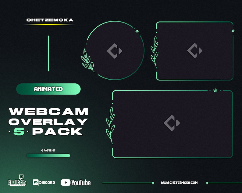 ANIMATED Floral Webcam Overlay | 5 Sizes | Twitch Green Gradient ...