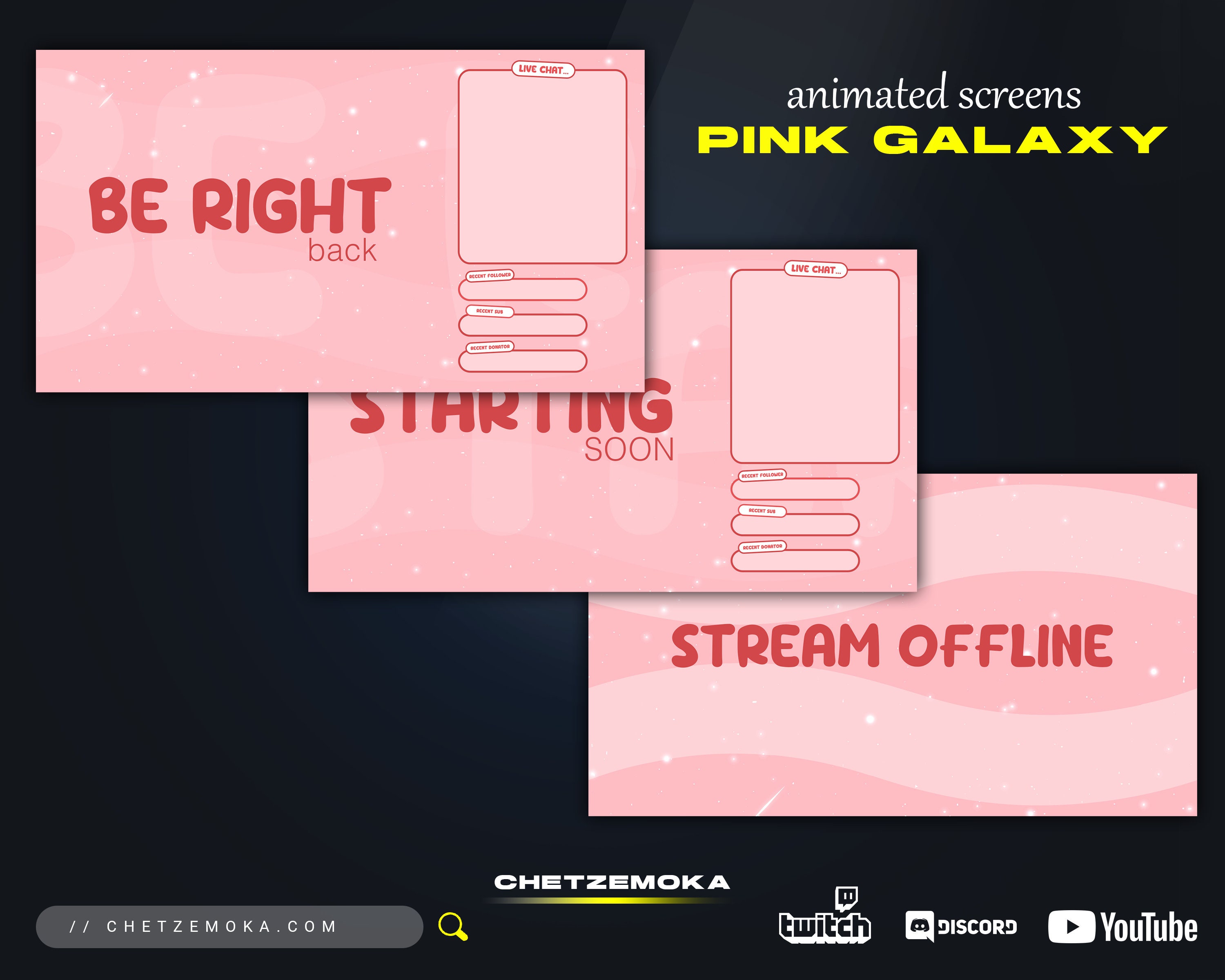 Twitch Animated Pink Galaxy Overlay | 3 Animated Scenes | 3 Animated ...