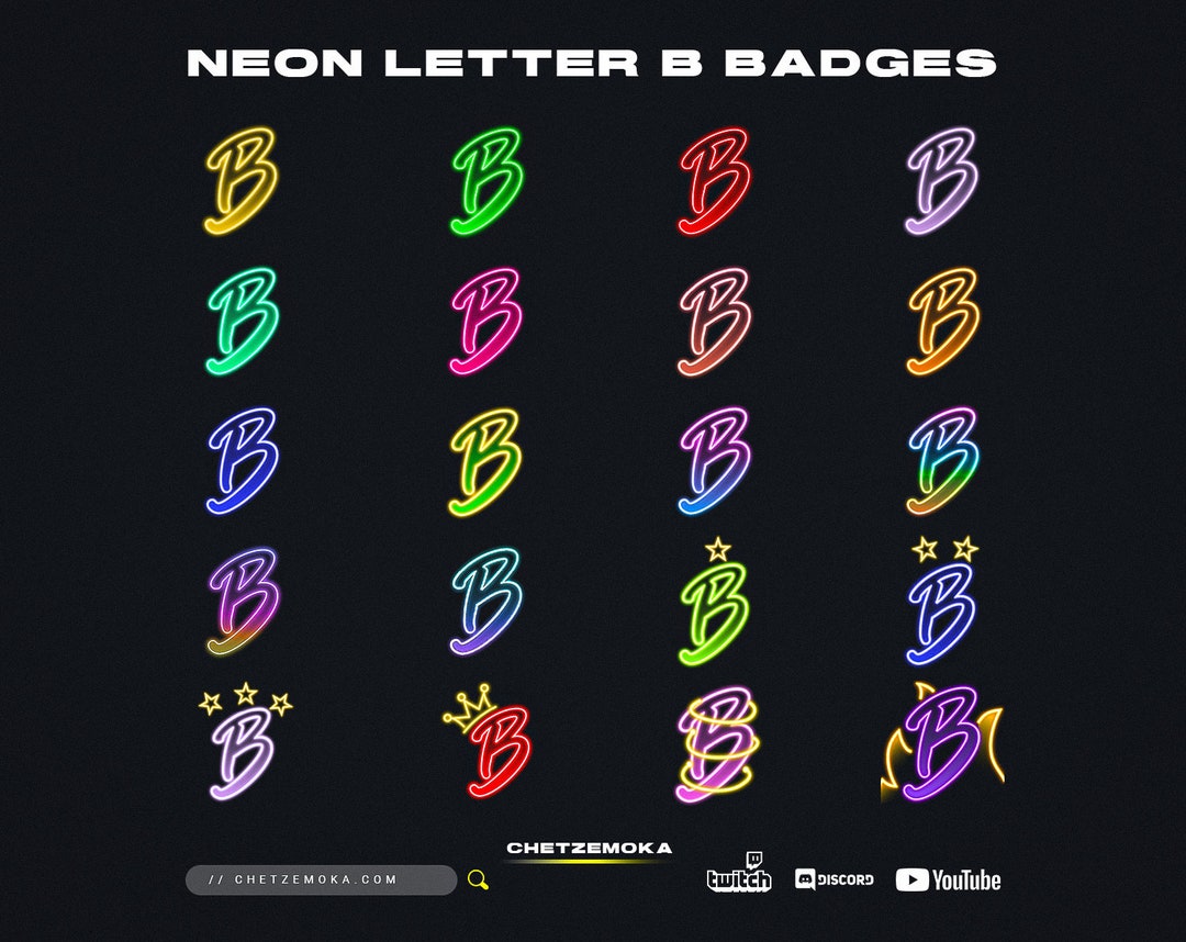 Letter B Sub Badges | Neon Badges | Set of 20 Subscriber Icons | Glow ...
