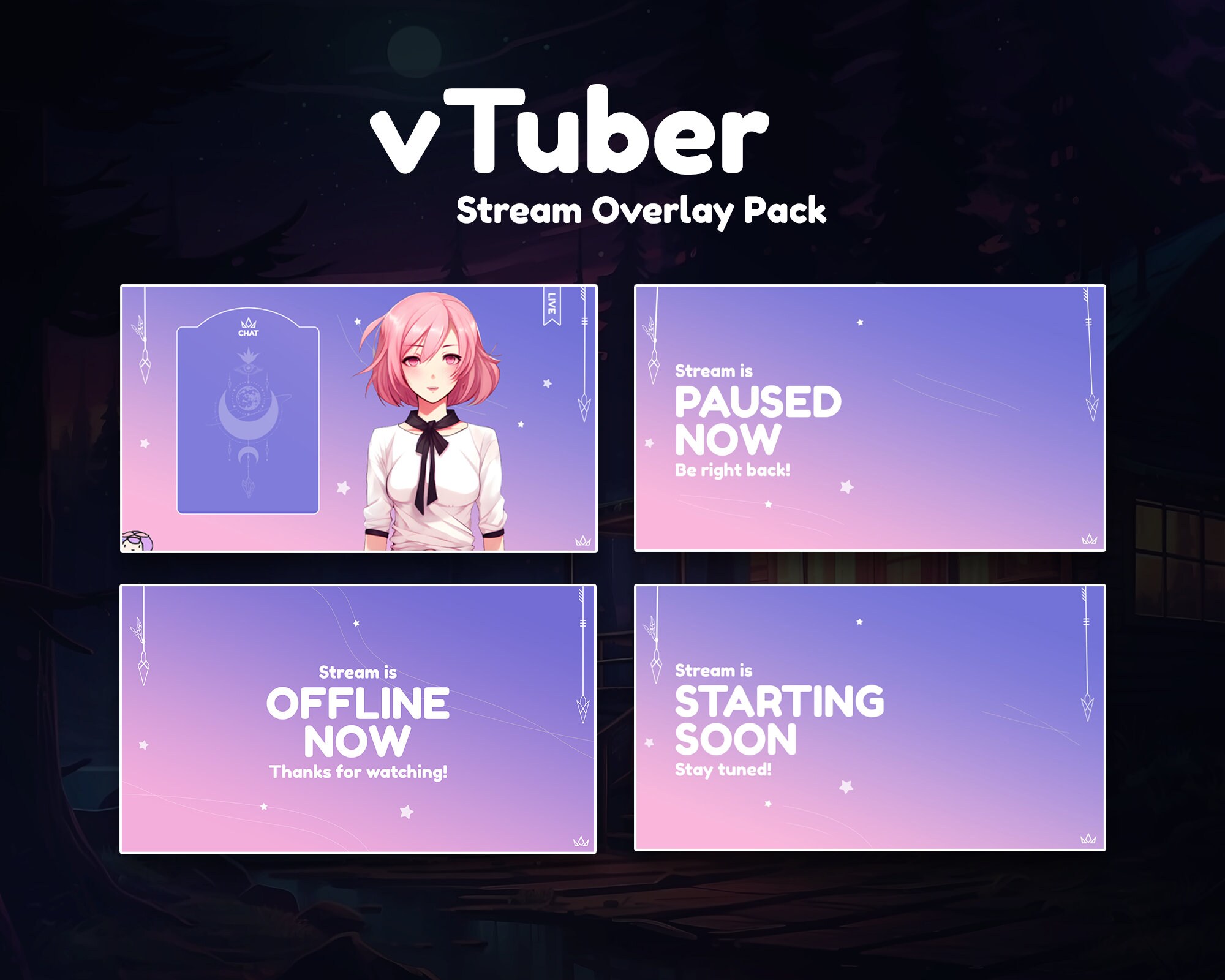 Vtuber Stream Overlay, Celestial Stars & Sky, Alerts, Panels, Chatbox ...