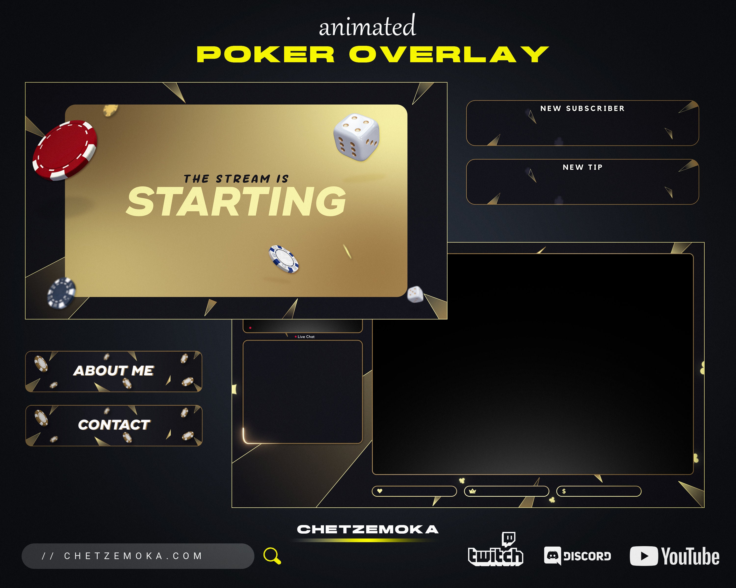 Animated Twitch Gold Poker Overlay | 4 Scenes | Starting & Offline ...