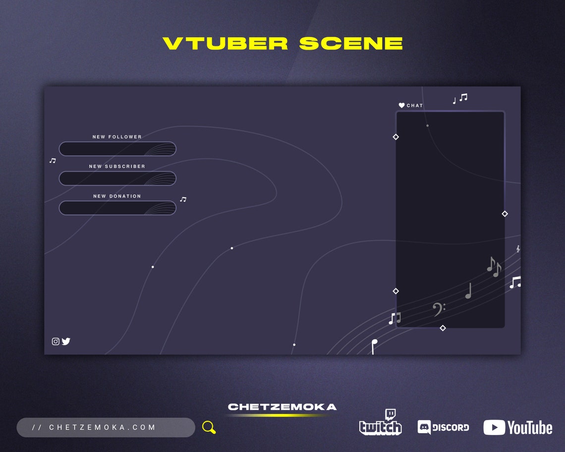 Musical Stream Overlay Dark Purple - Animated & Static Version | Music ...