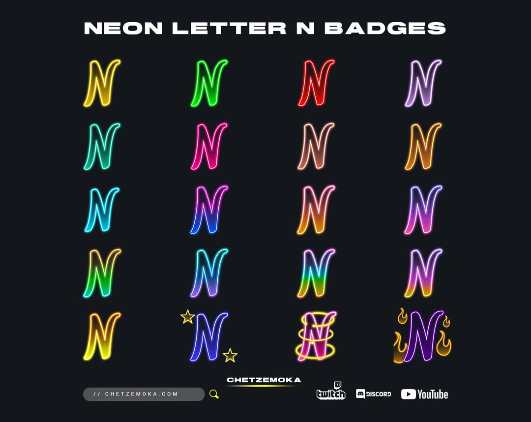 Letter N Sub Badges | Neon Badges | Set of 20 Subscriber Icons | Glow ...