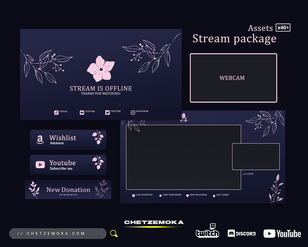 Floral Stream Overlay Pink & Navy Blue - Animated and Static Version ...