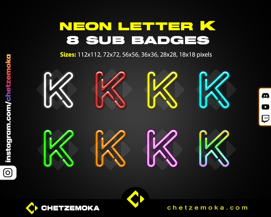 Neon Letter K Sub Badges: Twitch Emotes (instant Download) - Etsy