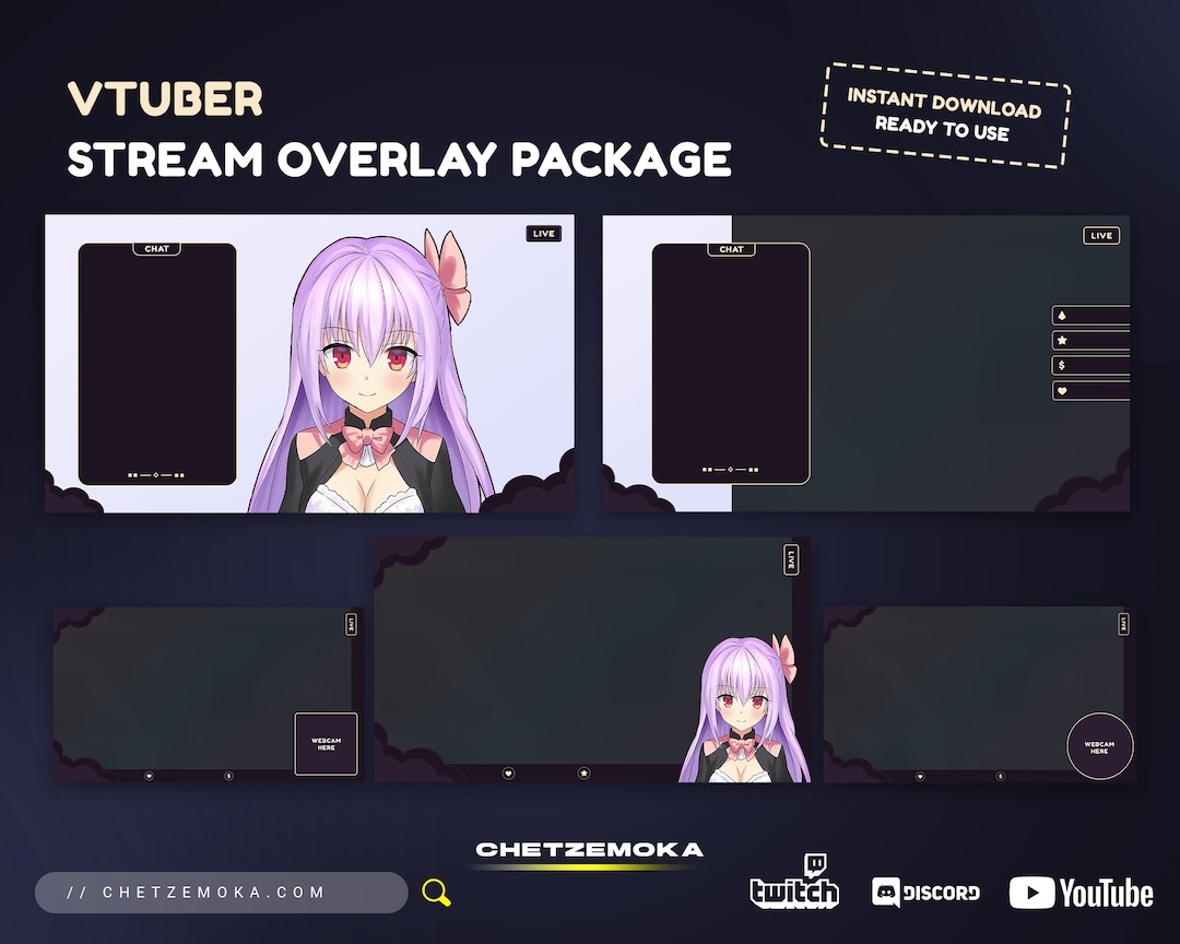 Vtuber Stream Overlay Purple & Gold | Vtuber Overlay | Celestial Stream Package | Chatting ...