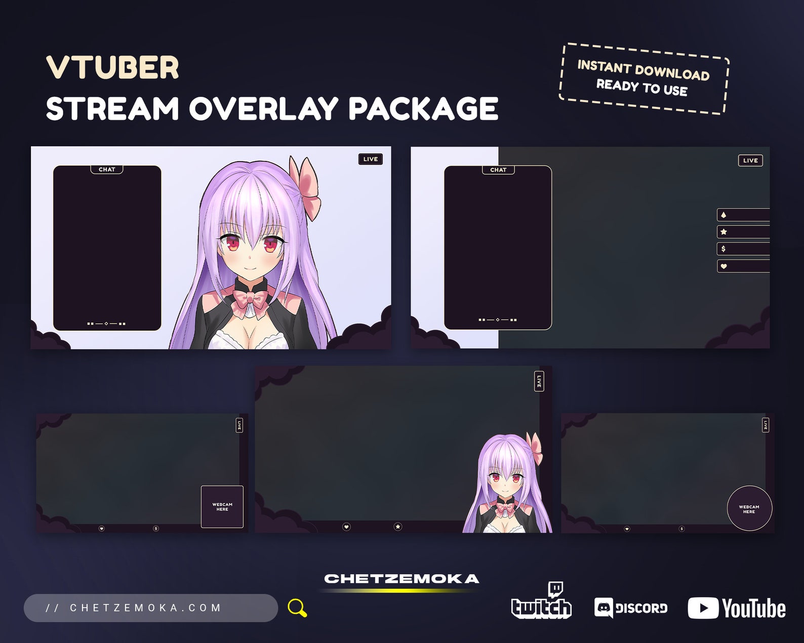 Vtuber Stream Overlay Purple & Gold Vtuber Overlay Celestial Stream ...