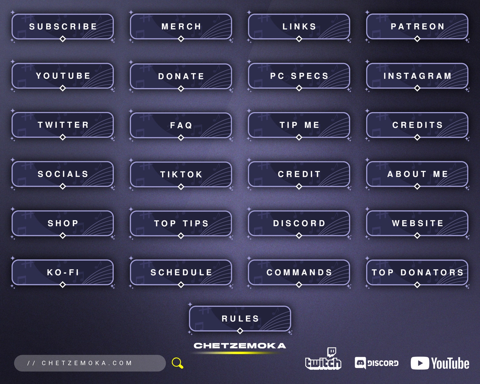 Musical Stream Overlay Dark Purple Animated & Static Version Music Note ...