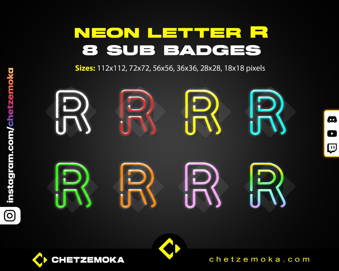 Neon Letter Sub Badges "r" | Twitch Sub Badges | Twitch Emotes ...