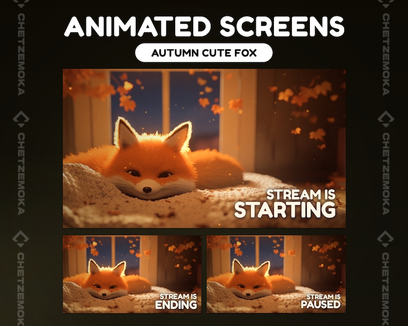 Cute Fox Autumn Stream Screens | Animated Vtuber Overlays - Etsy