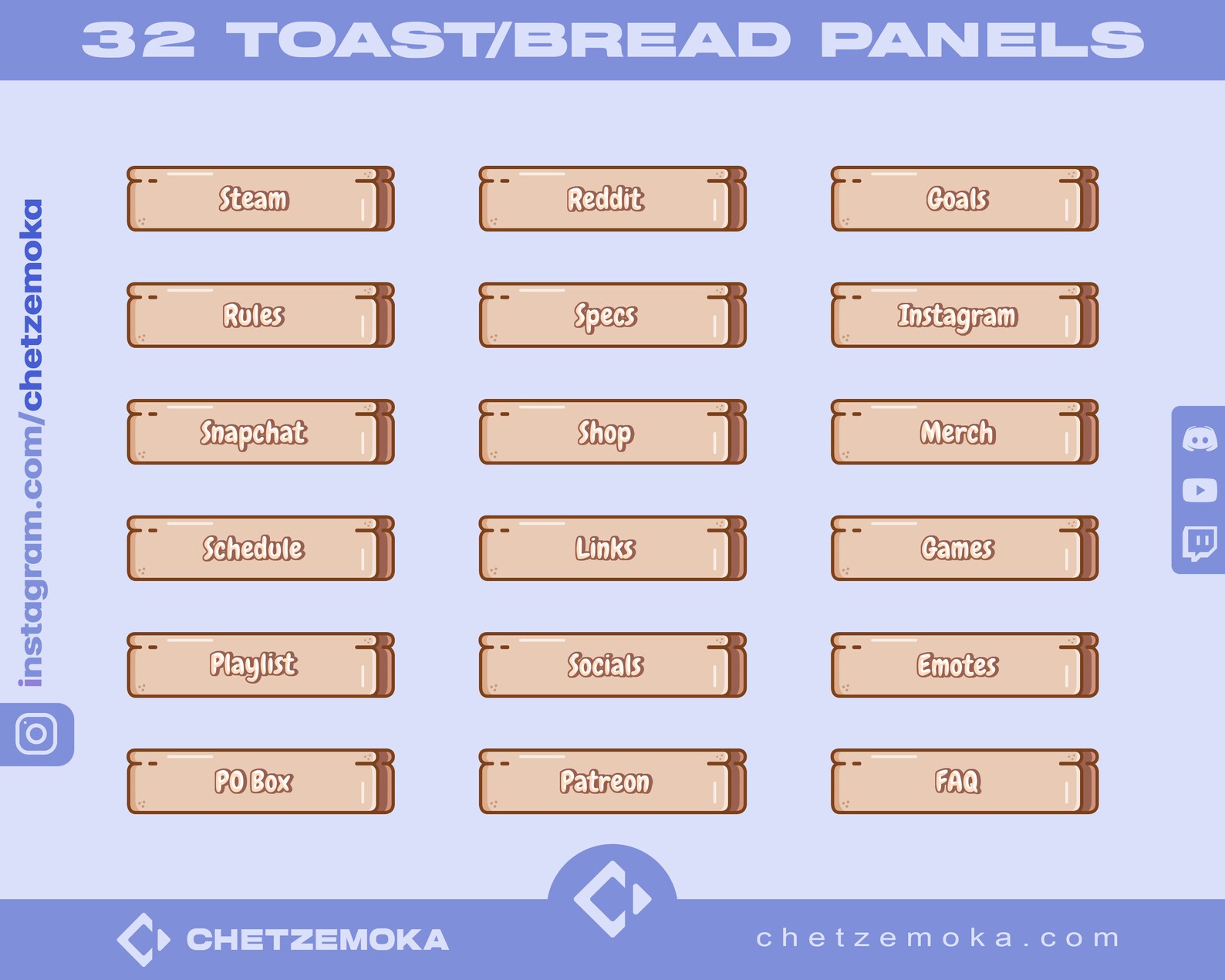 Bread Twitch Panels | 32 Toast Panels | Pastel, Aesthetic | Instant ...