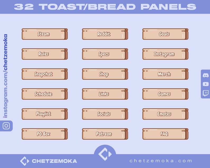 Bread Twitch Panels | 32 Toast Panels | Pastel, Aesthetic | Instant ...