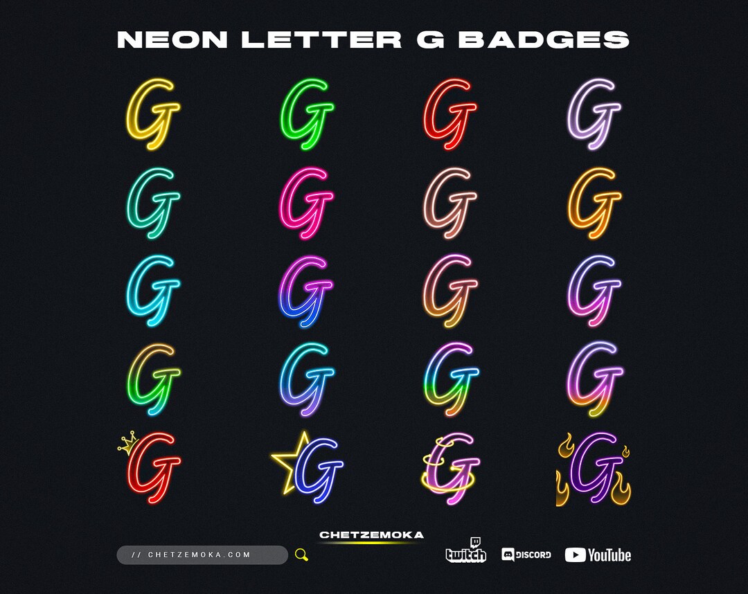 Letter G Sub Badges | Neon Badges | Set of 20 Subscriber Icons | Glow ...