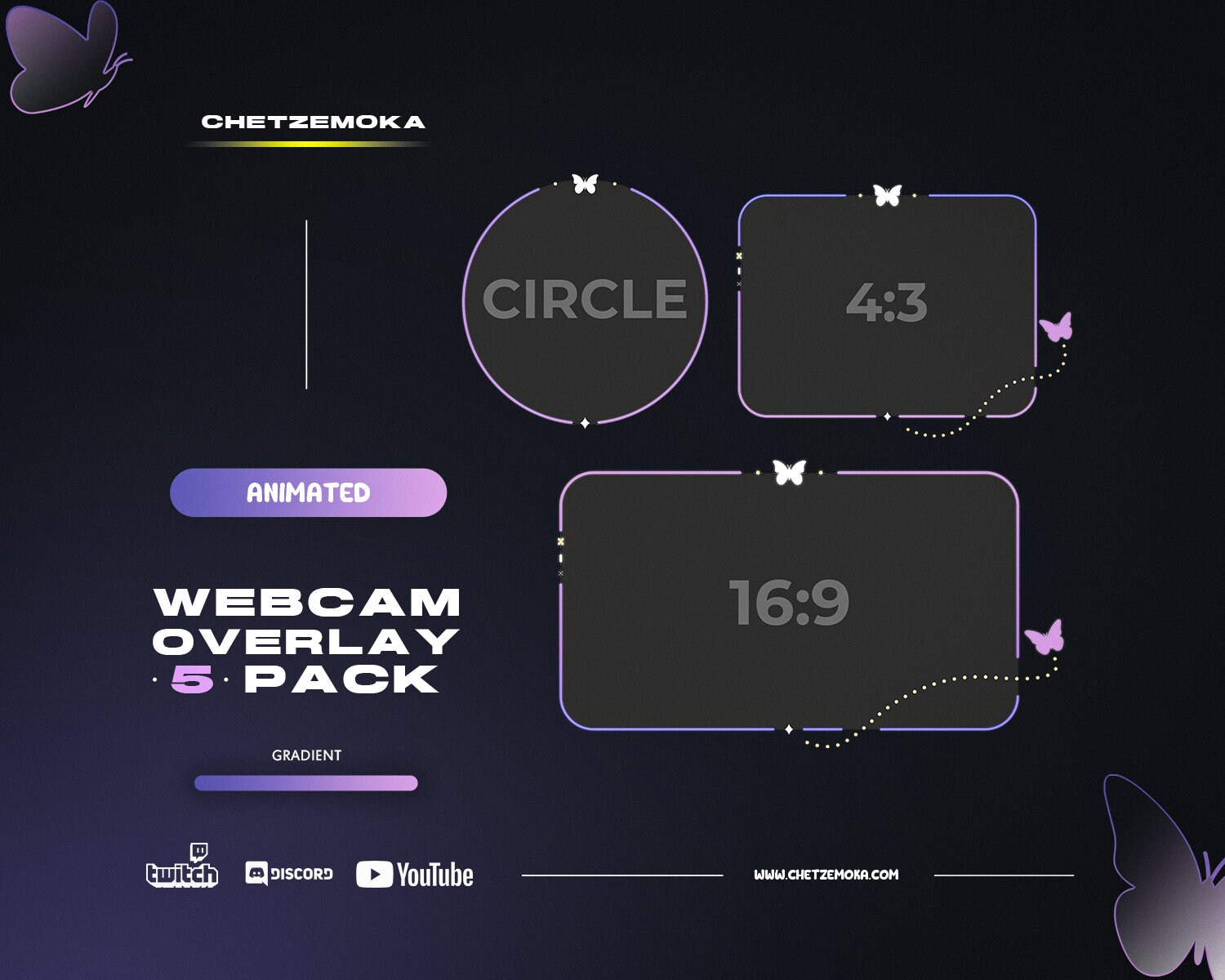 ANIMATED Butterfly Webcam Overlay 5 Sizes Twitch Purple & Pink Facecam ...
