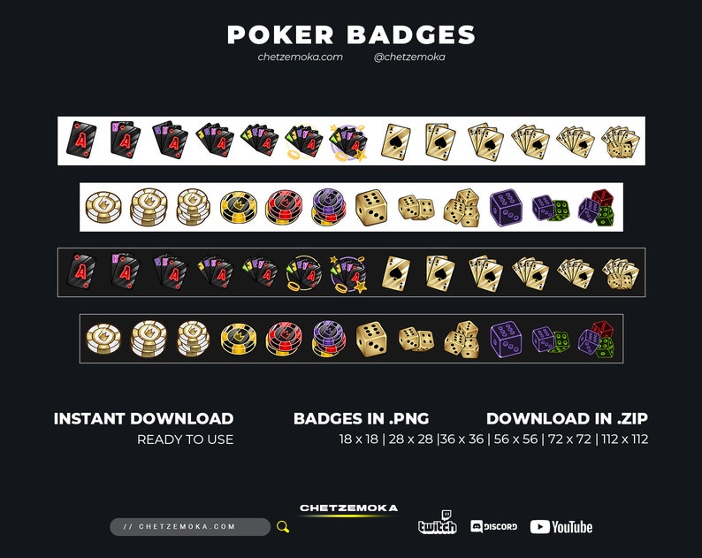 Twitch Poker Sub Badges | 25 Badges | Cards | Dice and Chips | Neon ...