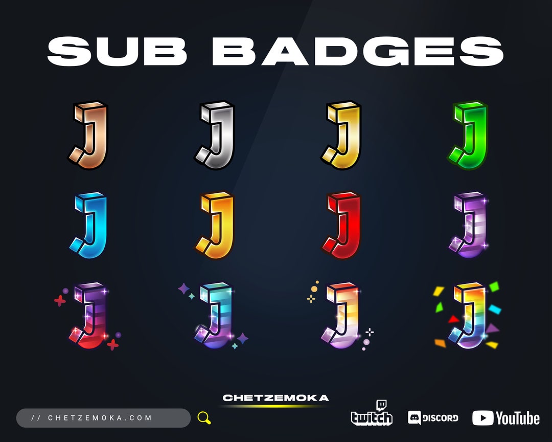 Letter J Sub Badges | Set of 12 Badges | 3D | Cheer | Letter | Bronze ...