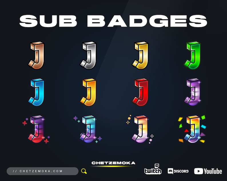 Letter J Sub Badges: 3D Cheer Badges for Twitch (PNG) - Etsy