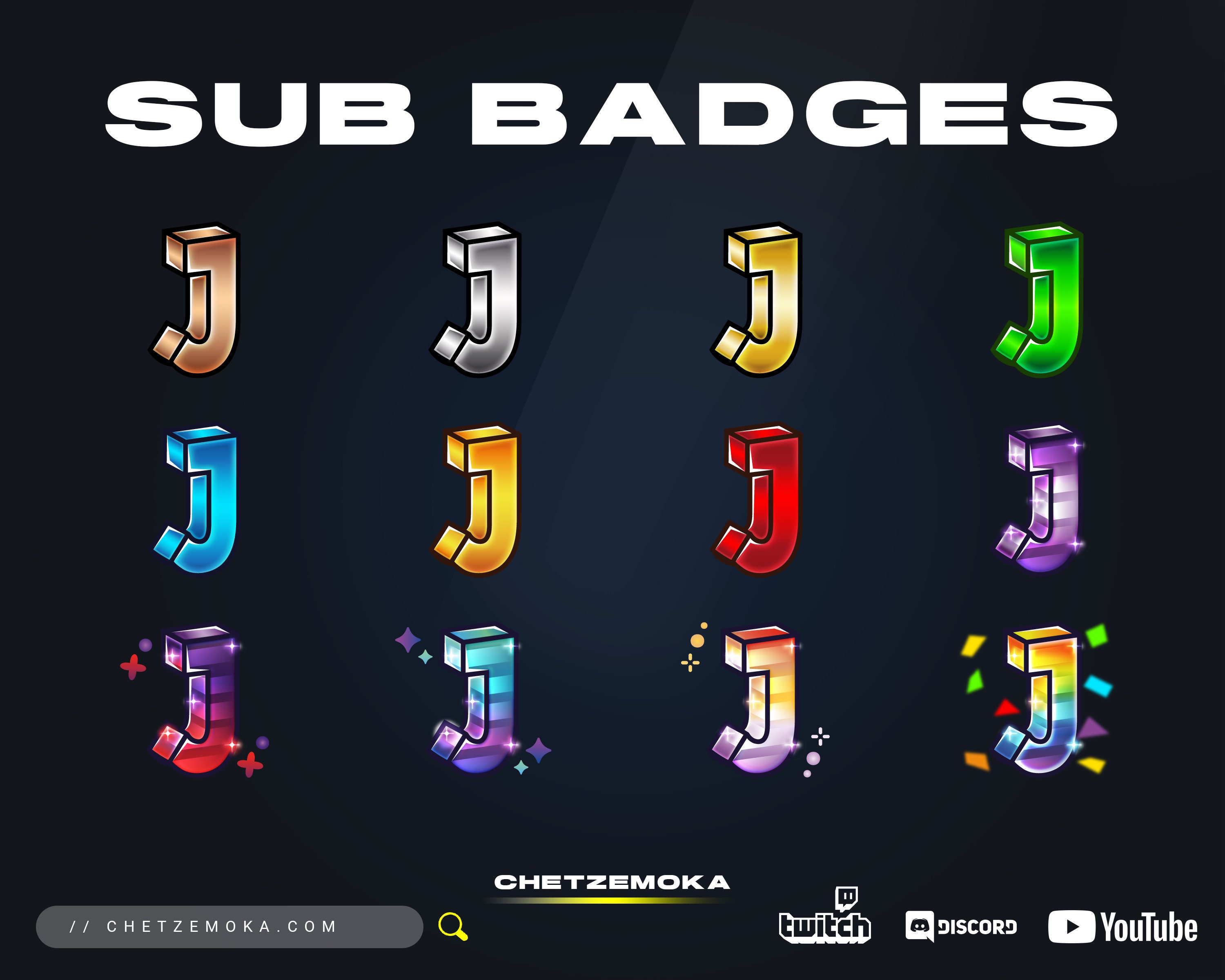 Letter J Sub Badges | Set of 12 Badges | 3D | Cheer | Letter | Bronze ...