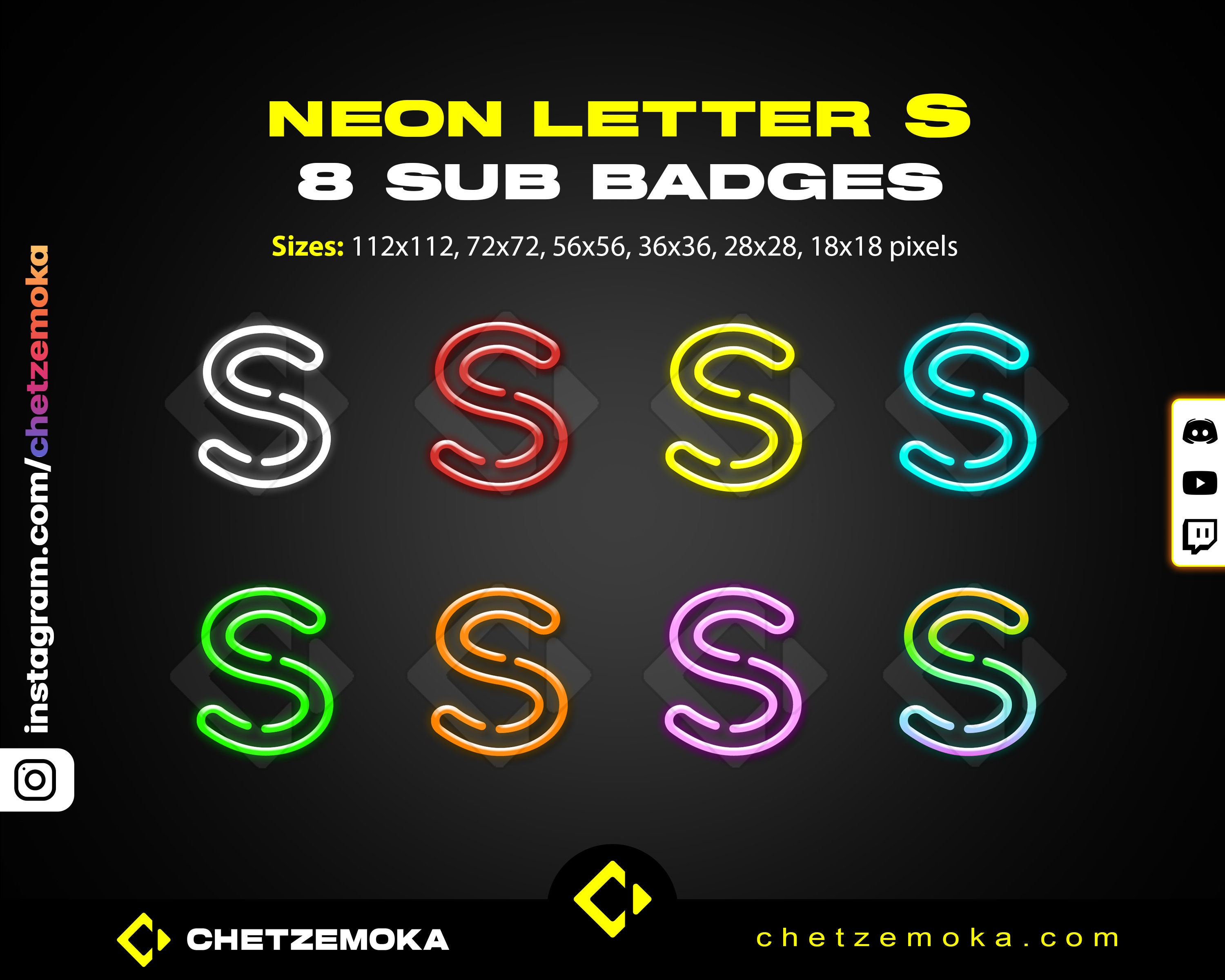 Neon Letter Sub Badges "s" | Twitch Sub Badges | Twitch Emotes ...